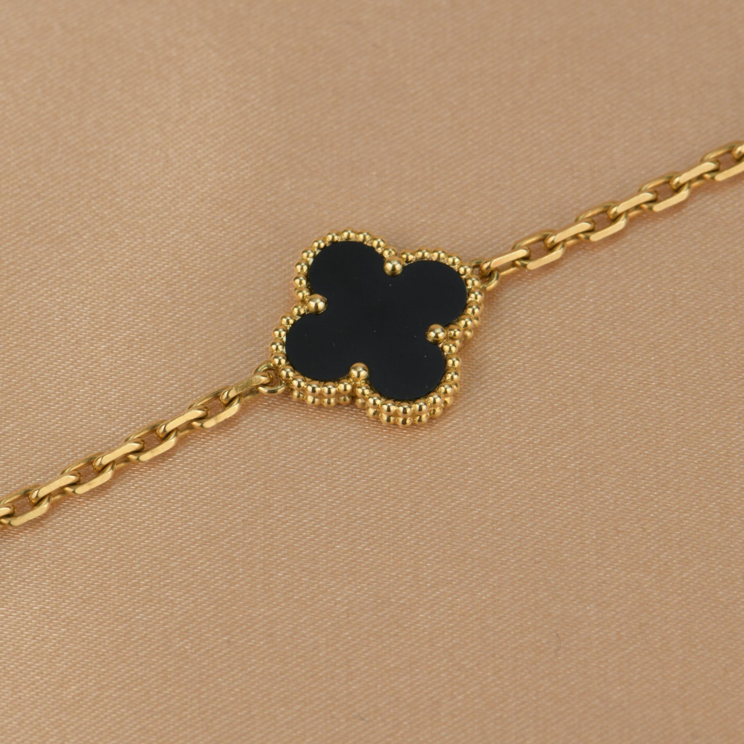 Van Cleef Arpels Black Onyx Vintage Alhambra 18k Gold Bracelet at 1stDibs