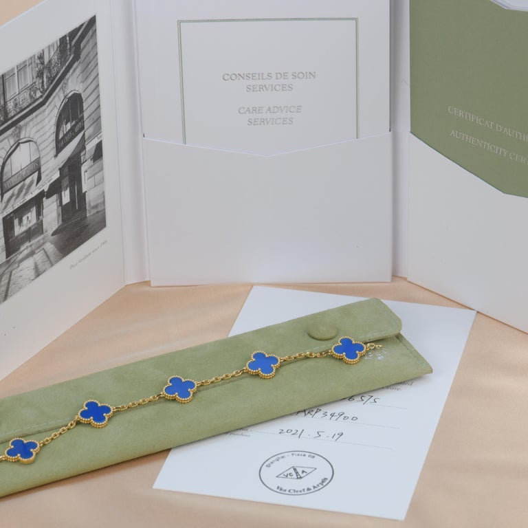 Van Cleef and Arpels Blue Agate Vintage Alhambra 18k Gold Bracelet at ...