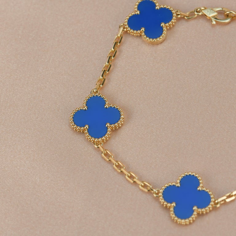 Van Cleef and Arpels Blue Agate Vintage Alhambra 18k Gold Bracelet at ...