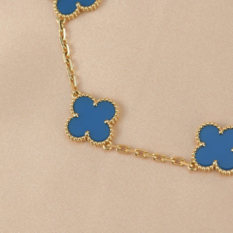 Van Cleef and Arpels Blue Agate Vintage Alhambra 18k Gold Bracelet at ...