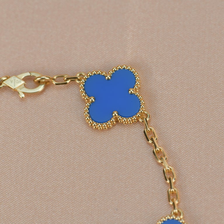 Van Cleef and Arpels Blue Agate Vintage Alhambra 18k Gold Bracelet at ...