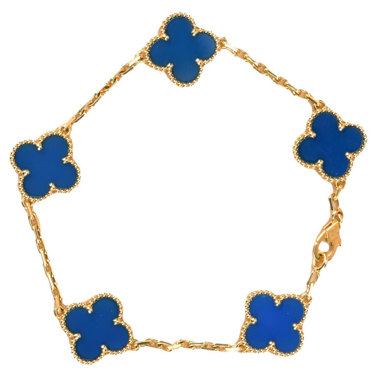 Van Cleef and Arpels Blue Agate Vintage Alhambra 18k Gold Bracelet at ...