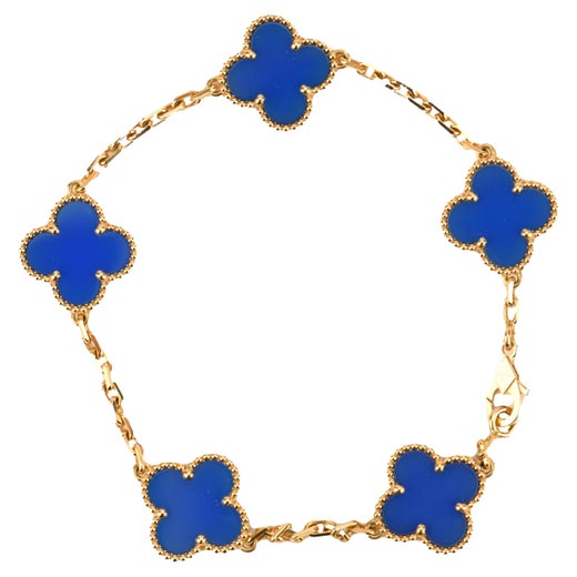 Van Cleef and Arpels Onyx and Diamond Chain Bracelet in 18 Karat Yellow ...