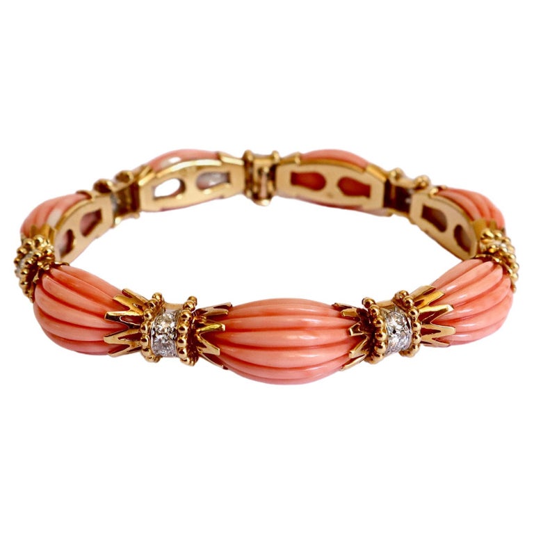 Van Cleef and Arpels Bracelet Pink Coral Diamonds 18 kt Gold For Sale ...