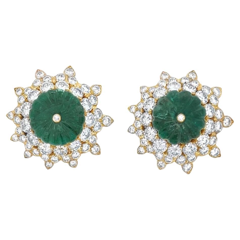 Van Cleef and Arpels Carved Emerald Earrings and Brooch Set For Sale at ...