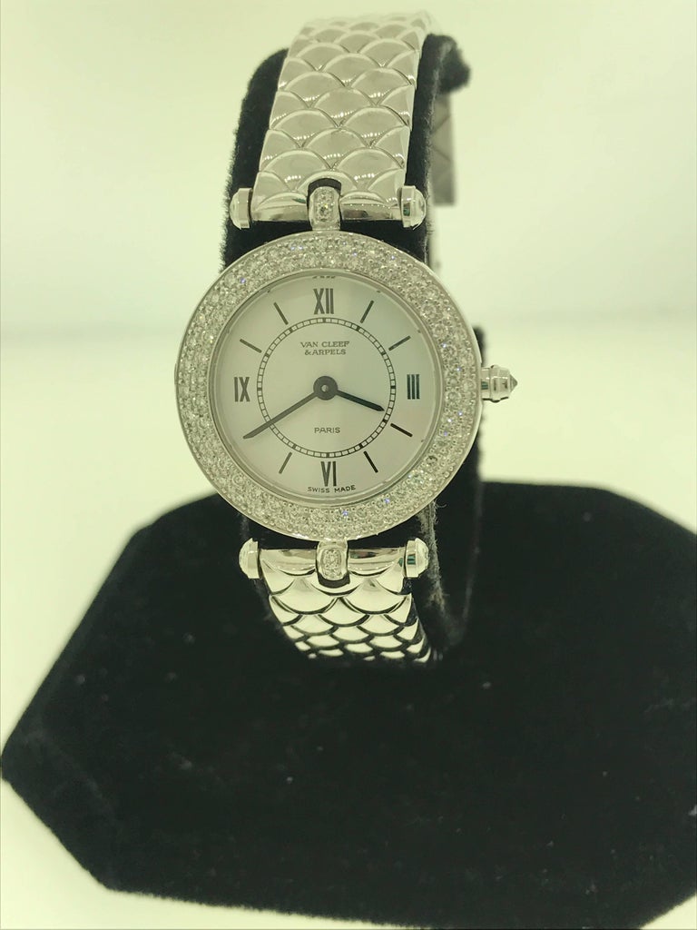 Van Cleef and Arpels Classique White Gold Diamond Bezel Bracelet Ladies ...