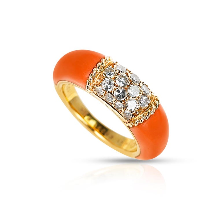 Van Cleef and Arpels Coral and 5 Row Diamond Stacking Philippine Ring ...