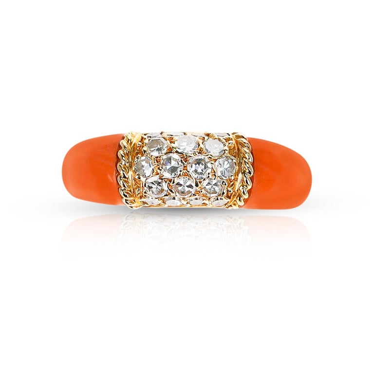 Van Cleef and Arpels Coral and 5 Row Diamond Stacking Philippine Ring ...