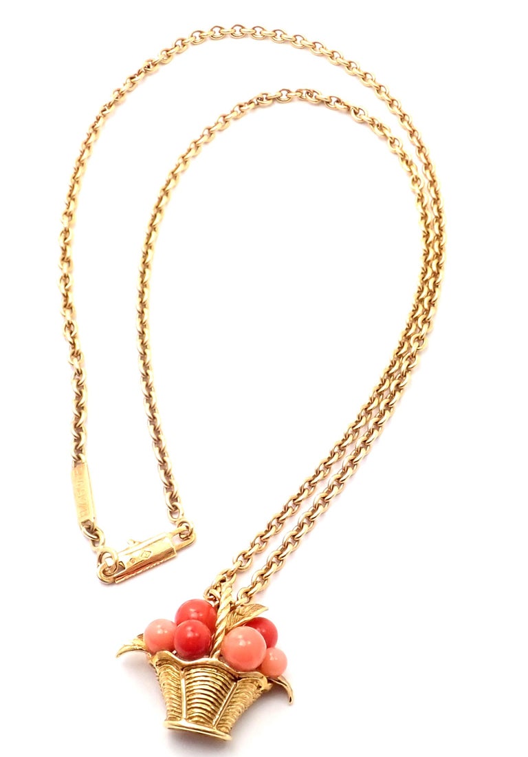 Van Cleef and Arpels Coral Bead Fruit Basket Yellow Gold Pendant ...