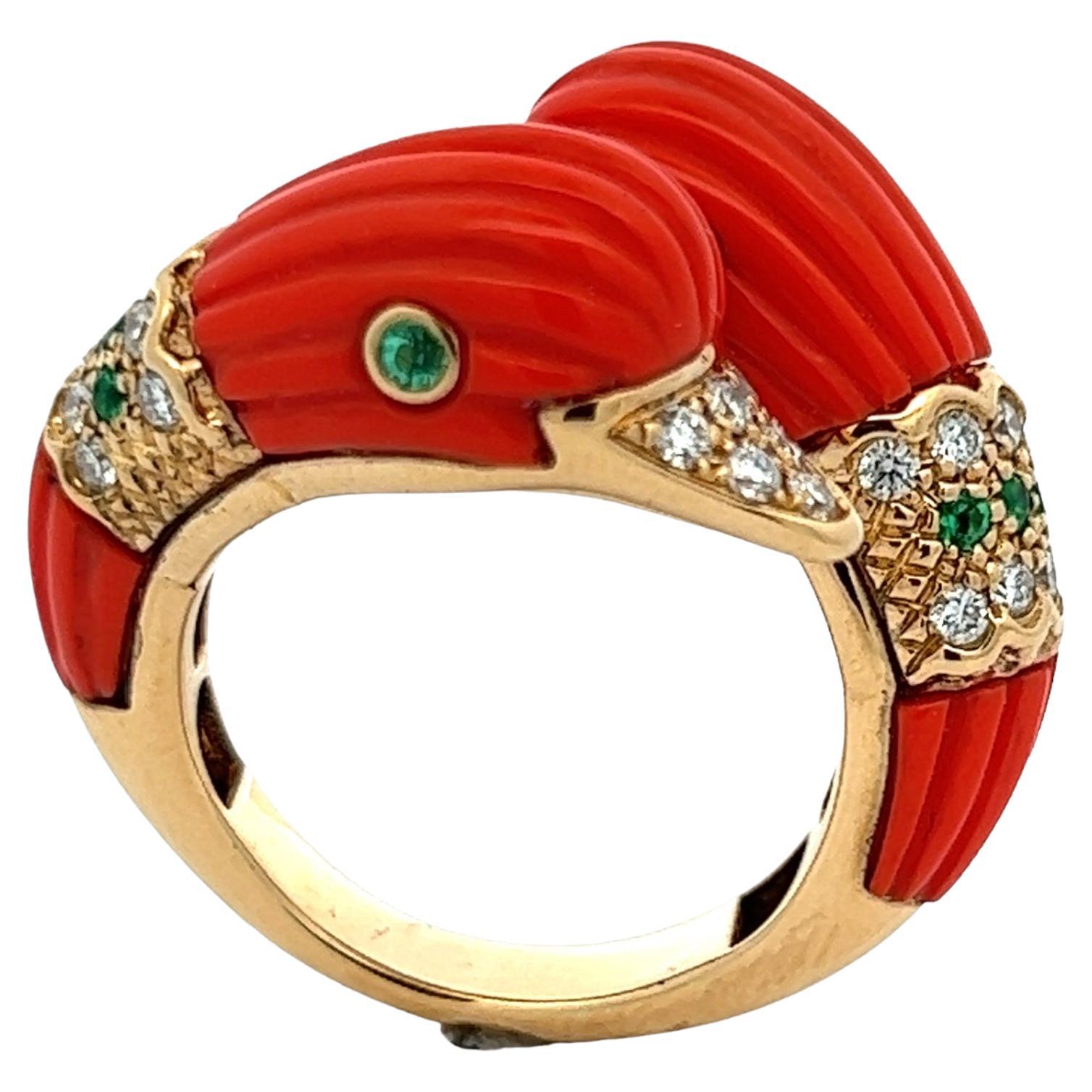 Van Cleef and Arpels Coral Diamond Double Head Duck 18KYG Estate ...