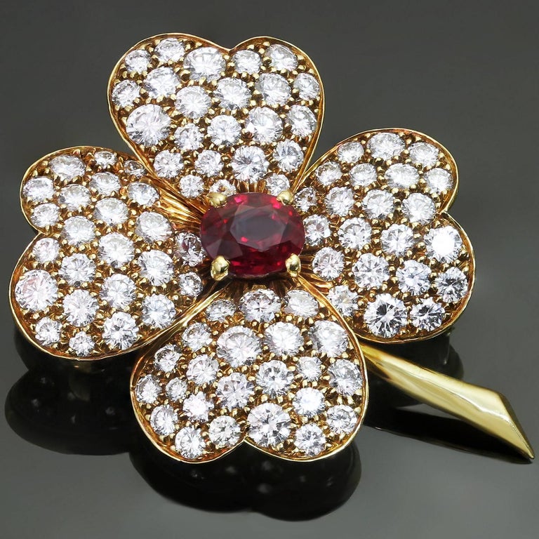 Van Cleef and Arpels Cosmos Ruby Diamond Yellow Gold Flower Pendant ...
