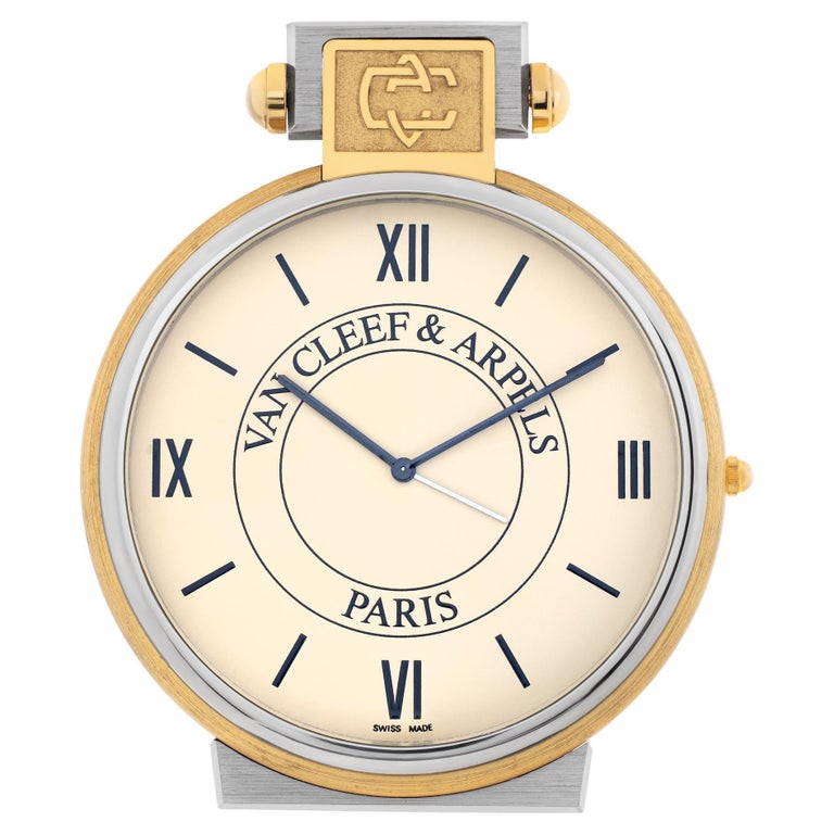 Van Cleef and Arpels Desk Clock 820.P06 Quartz Watch Gold and Stainless ...