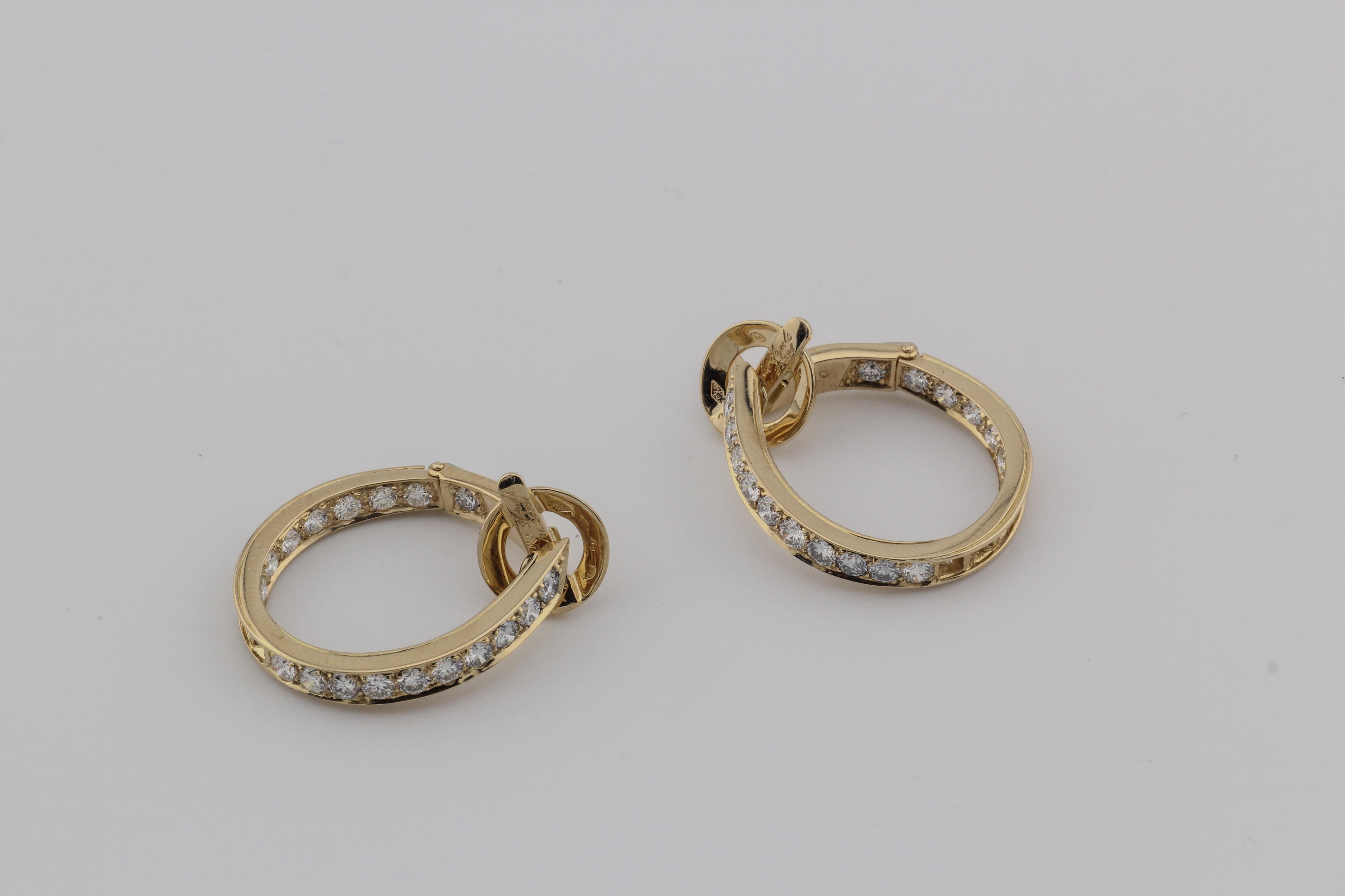 Van Cleef and Arpels Diamond 18K Yellow Gold Inside-Out Hoop Earrings ...