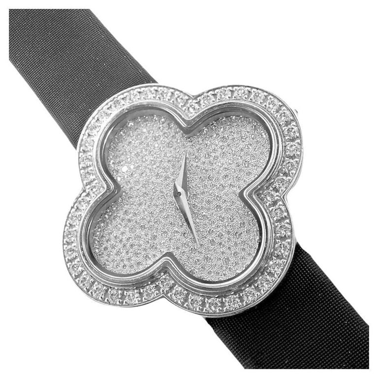 Van Cleef and Arpels Diamond Alhambra Medium Model Wristwatch For Sale ...