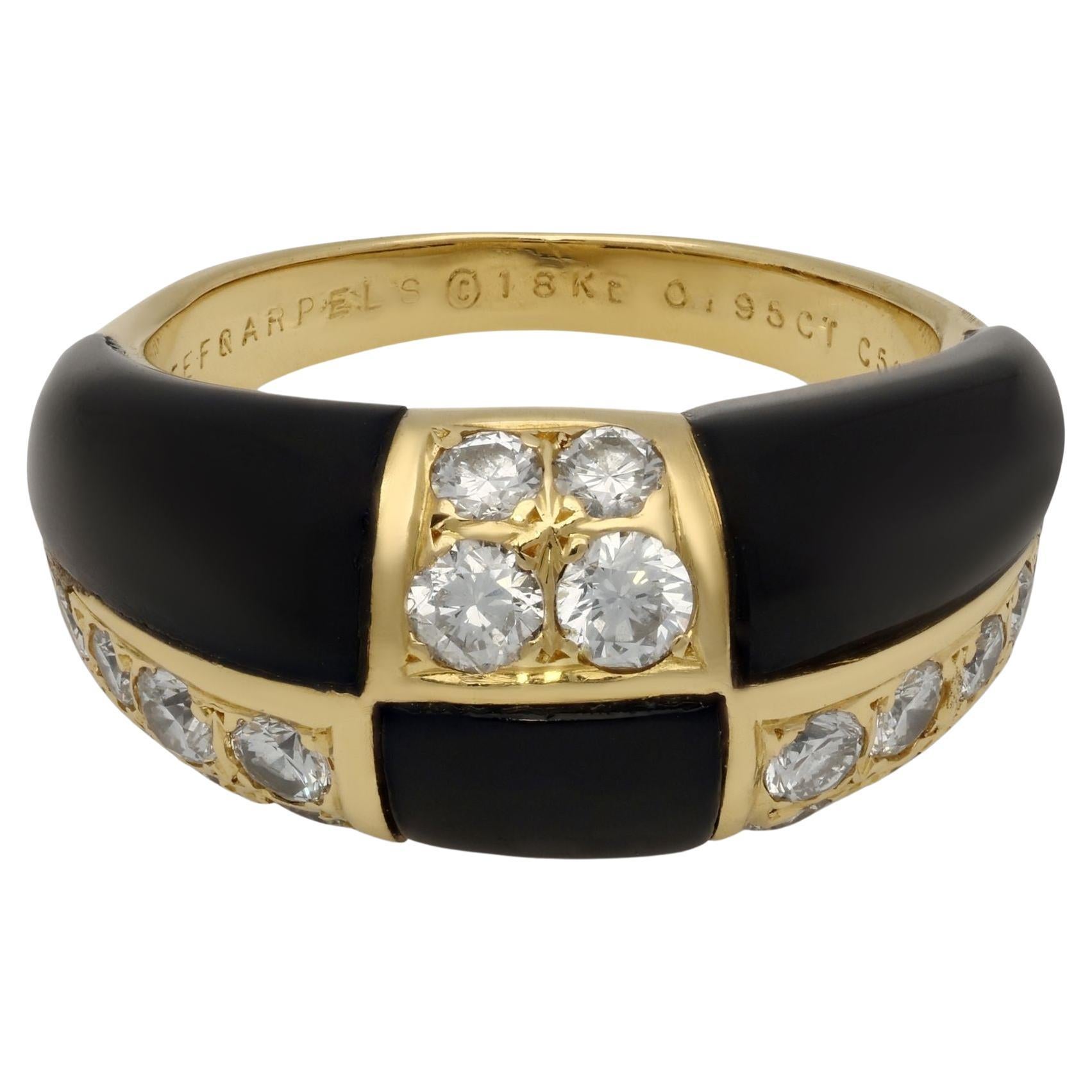 Van Cleef and Arpels Diamond And Onyx Dress Ring In 18ct Yellow Gold Circa 1970s For Sale at 1stDibs