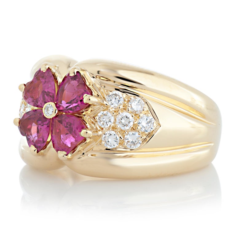 Van Cleef and Arpels Diamond and Pink Tourmaline Flower Ring in 18k ...