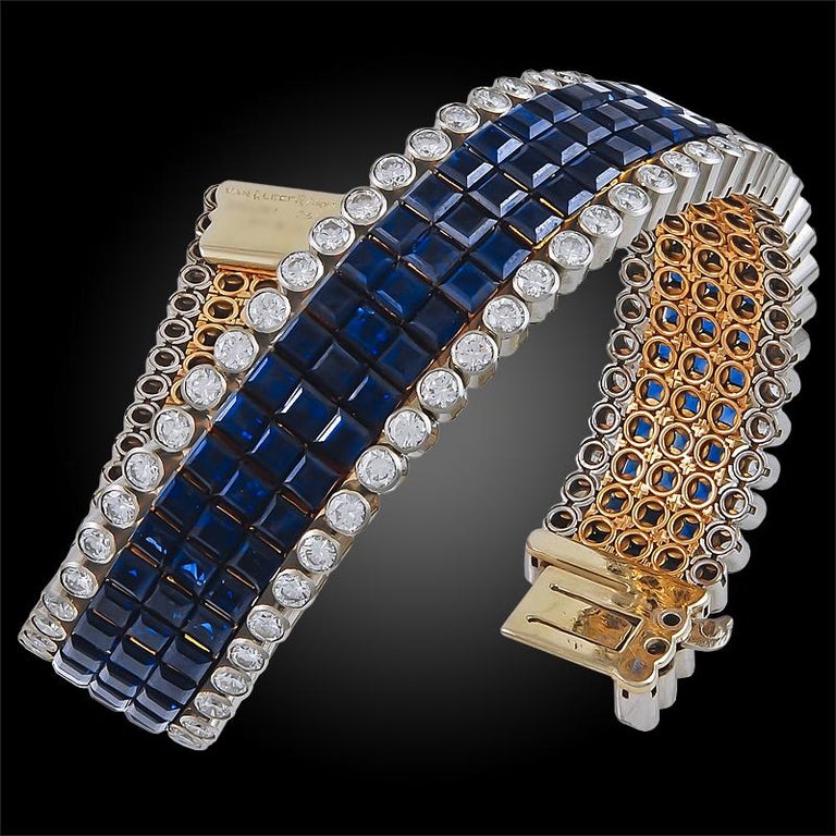 Van Cleef and Arpels Diamond and Sapphire Mystery-Set Bracelet For Sale ...