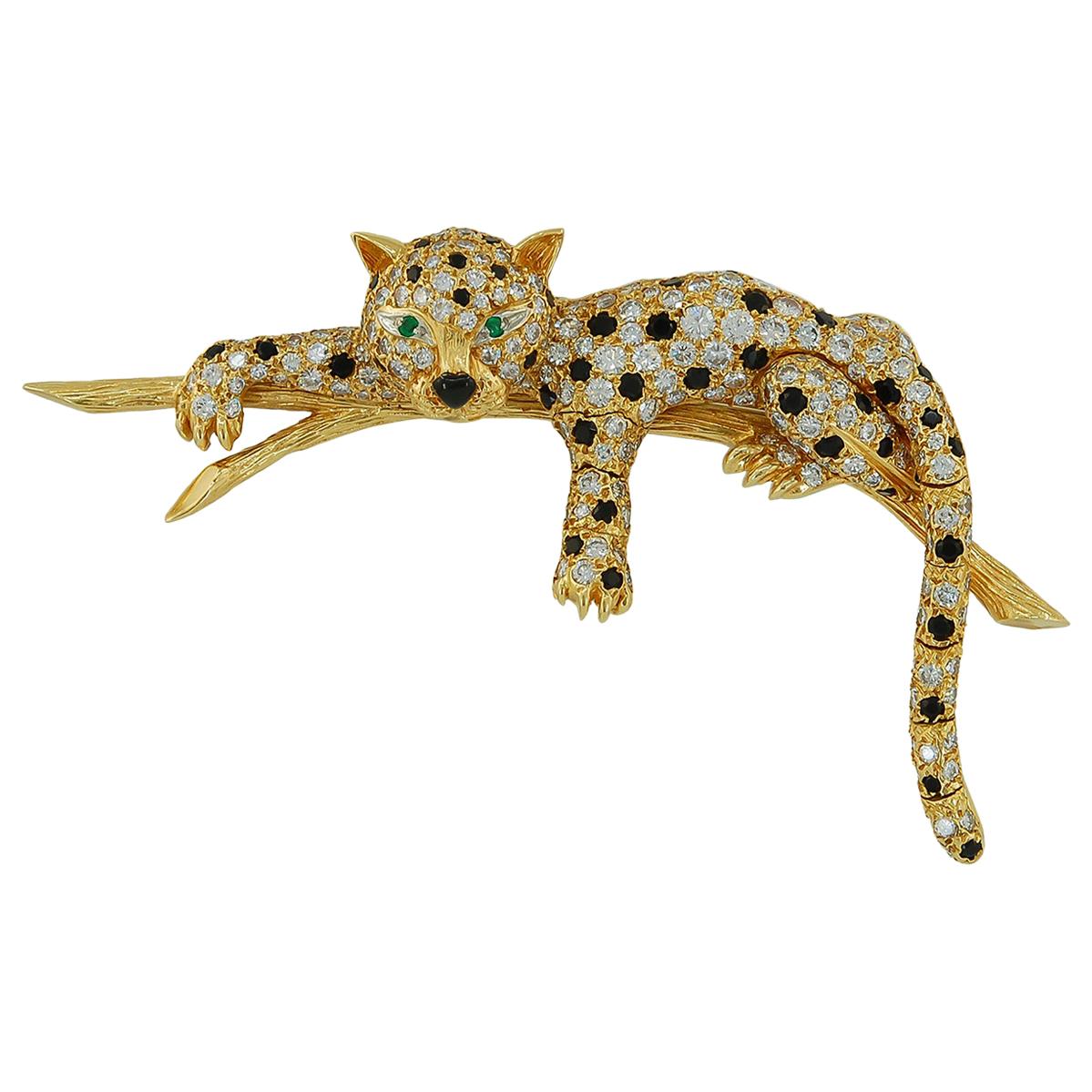 Van Cleef and Arpels Diamond 'Leopard on Branch' Brooch at 1stDibs
