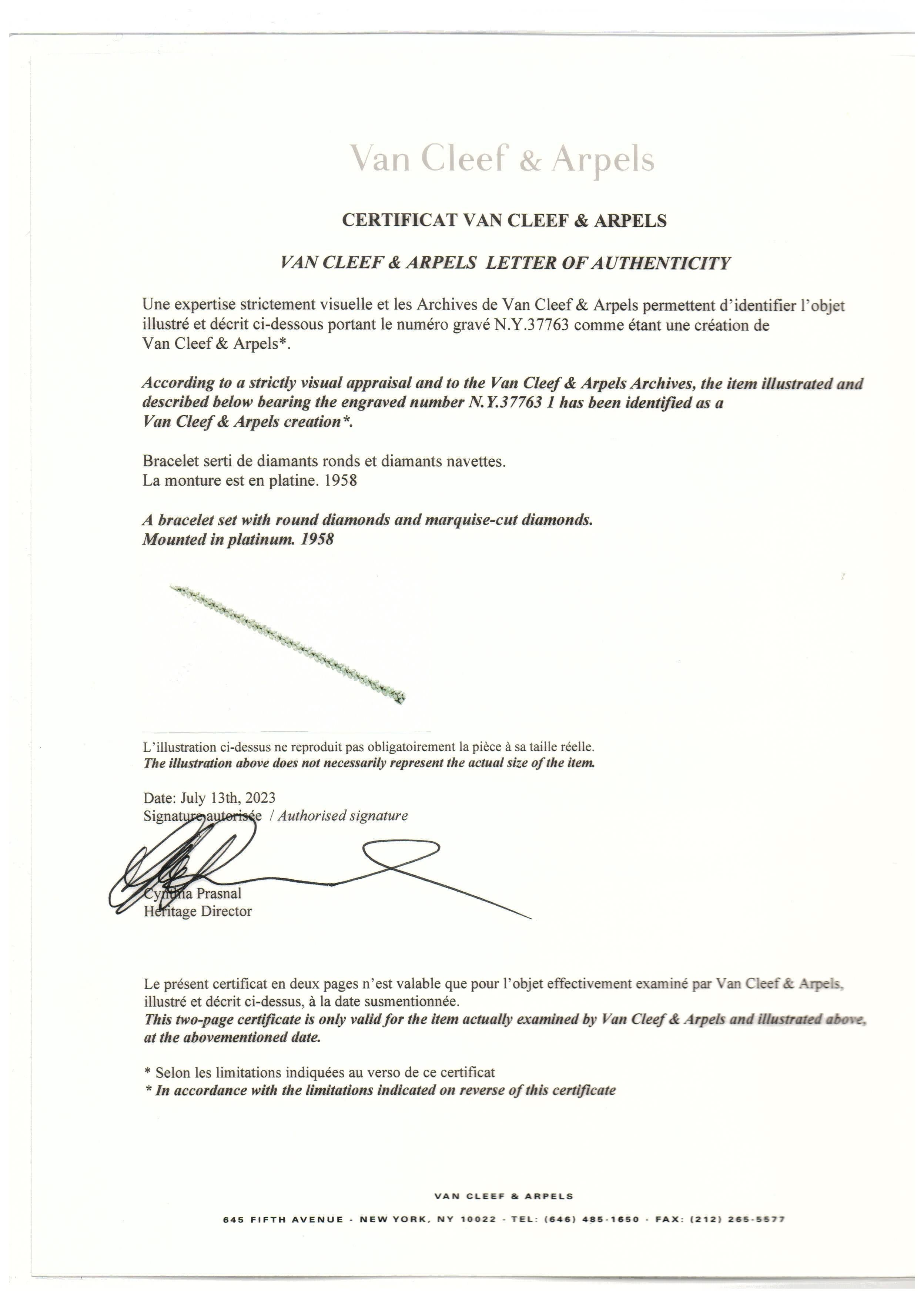 Van Cleef and Arpels Diamond Bracelet, Platinum with Certificate of ...