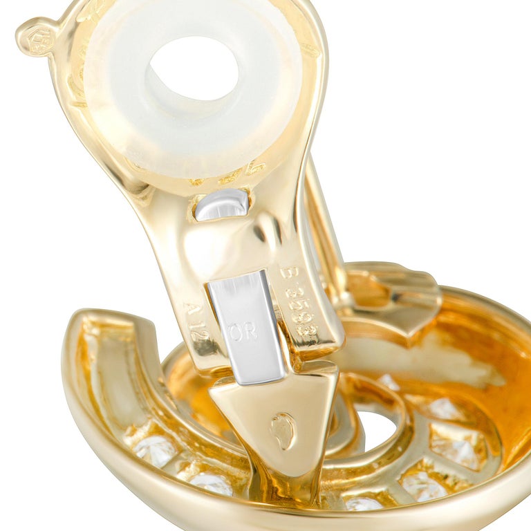 Van Cleef and Arpels Diamond Breeze Swirl Yellow Gold Omega Earrings at ...