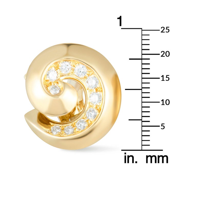 Van Cleef and Arpels Diamond Breeze Swirl Yellow Gold Omega Earrings at ...