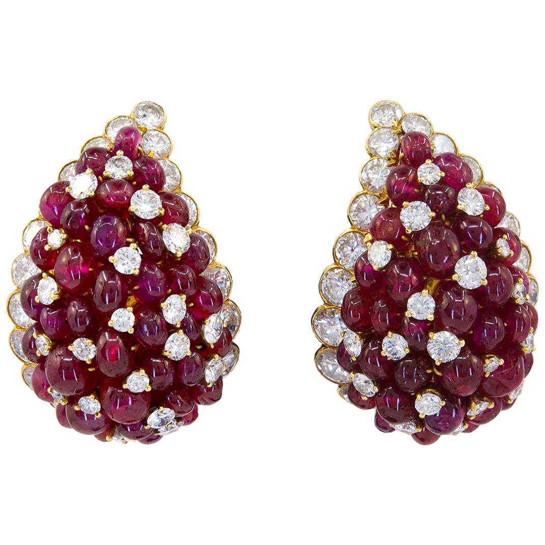 Cartier Cabochon Ruby Diamond Earrings For Sale at 1stDibs