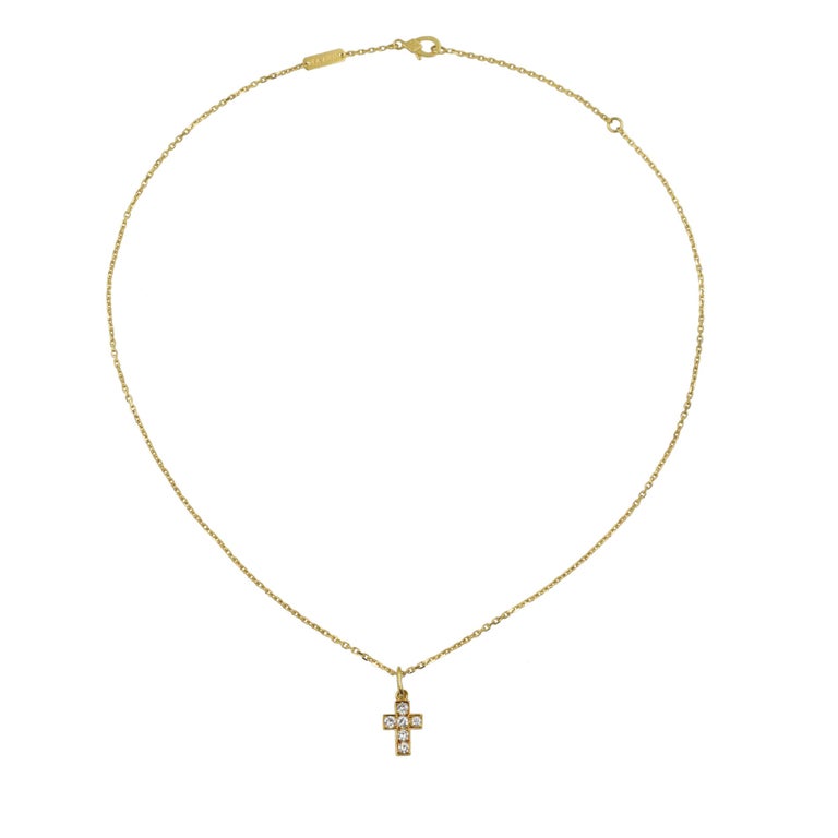 Van Cleef and Arpels Diamond Cross Pendant/ Necklace in 18k Yellow Gold ...