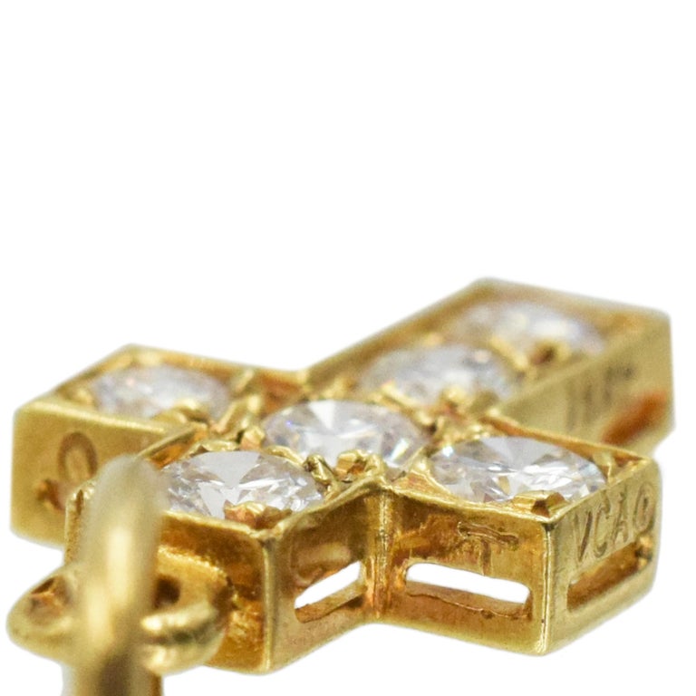 Van Cleef and Arpels Diamond Cross Pendant/ Necklace in 18k Yellow Gold ...