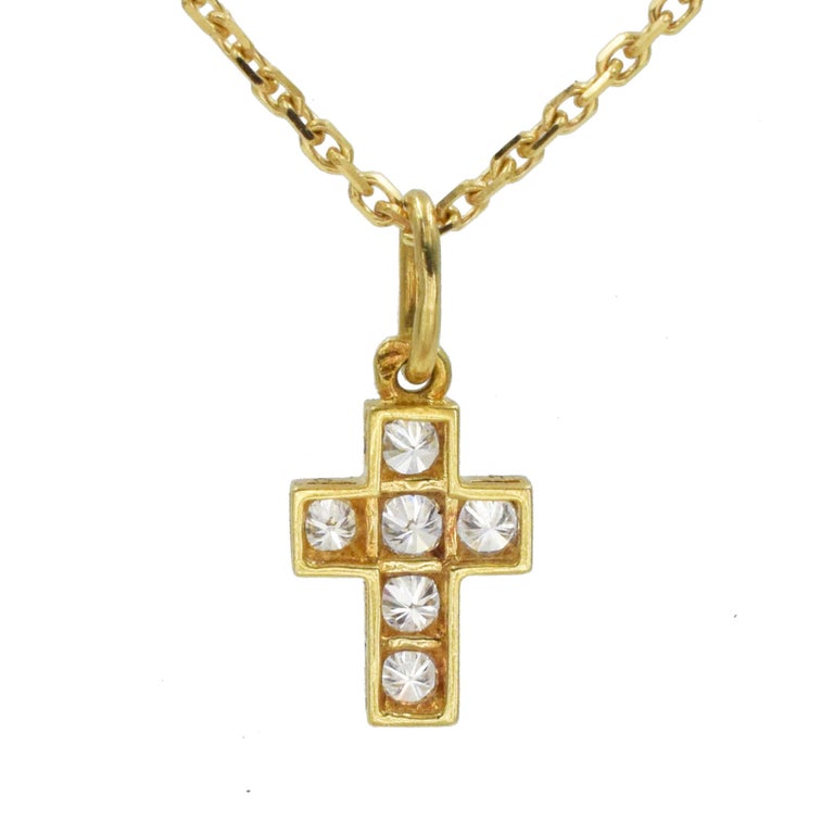 Van Cleef and Arpels Diamond Cross Pendant/ Necklace in 18k Yellow Gold ...