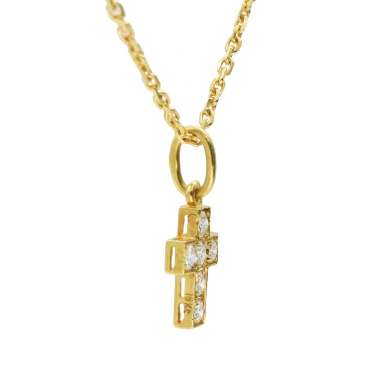 Van Cleef and Arpels Diamond Cross Pendant/ Necklace in 18k Yellow Gold ...