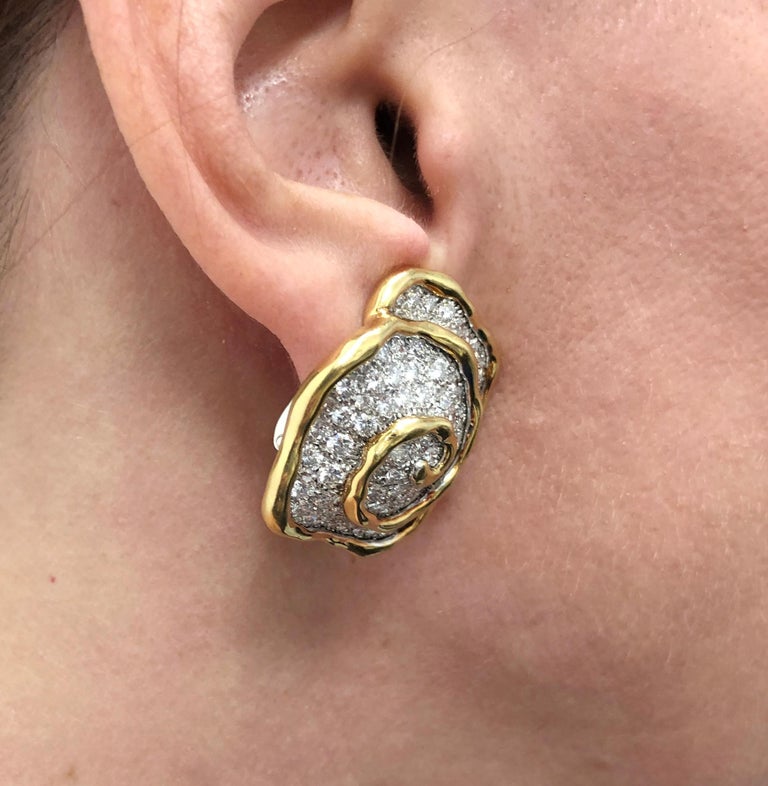 Van Cleef and Arpels Vintage Collection Diamond Pave Abstract Earrings ...