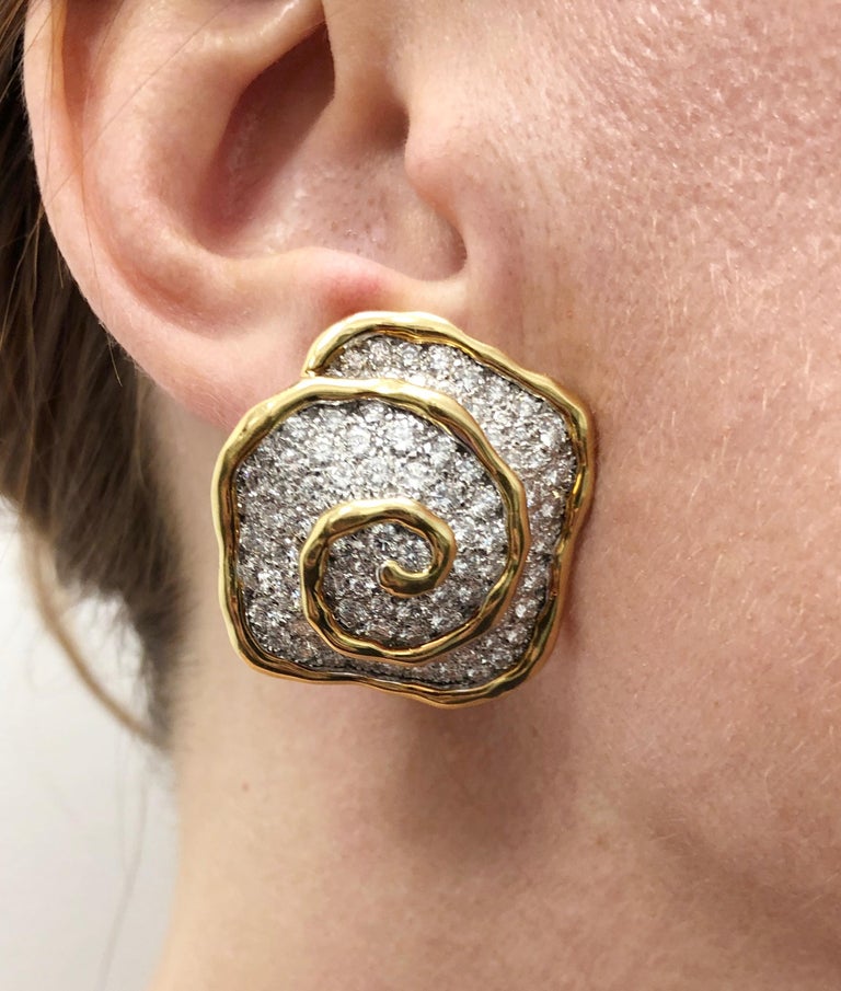 Van Cleef and Arpels Vintage Collection Diamond Pave Abstract Earrings ...