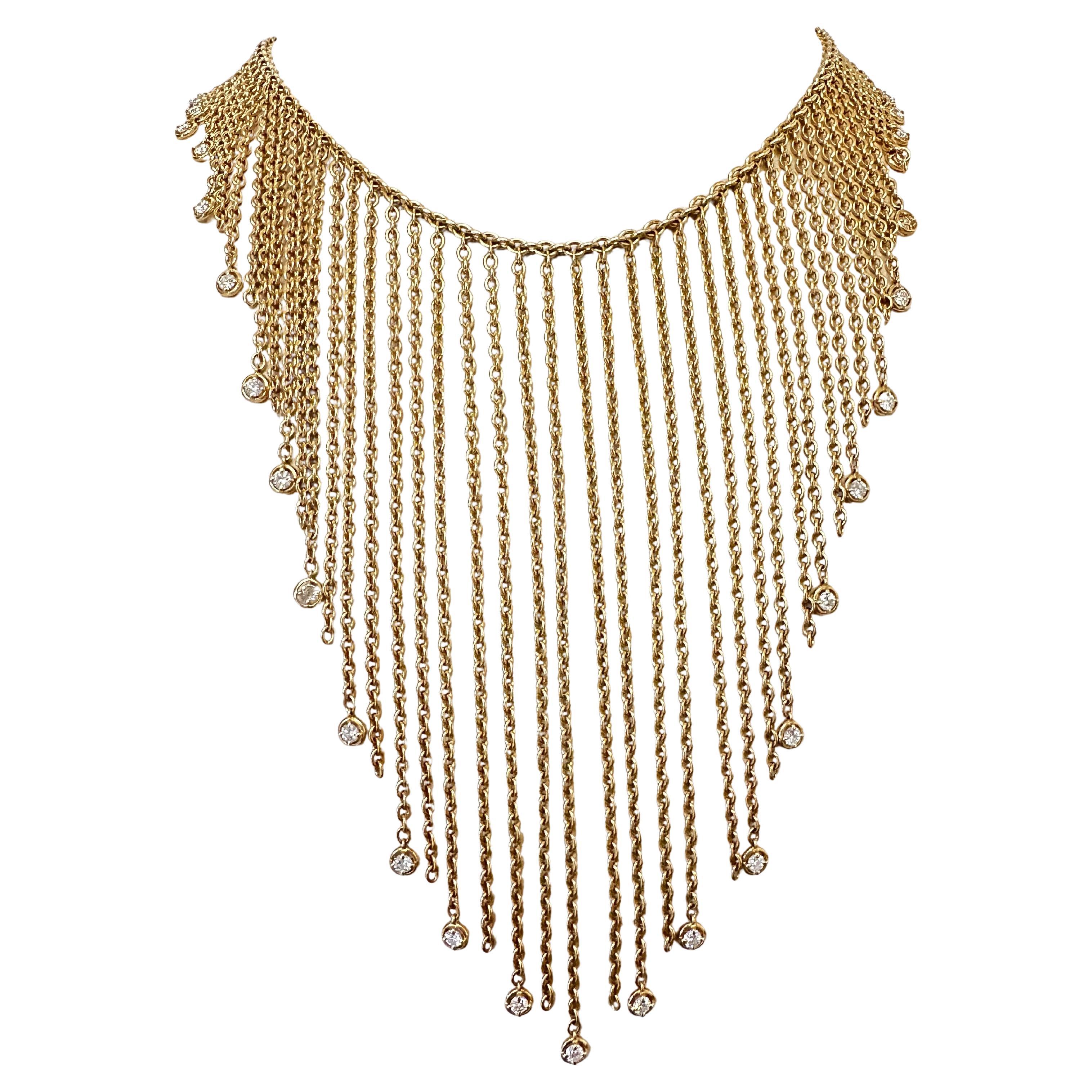 Van Cleef and Arpels Diamond Gold Fringe Necklace For Sale at 1stDibs