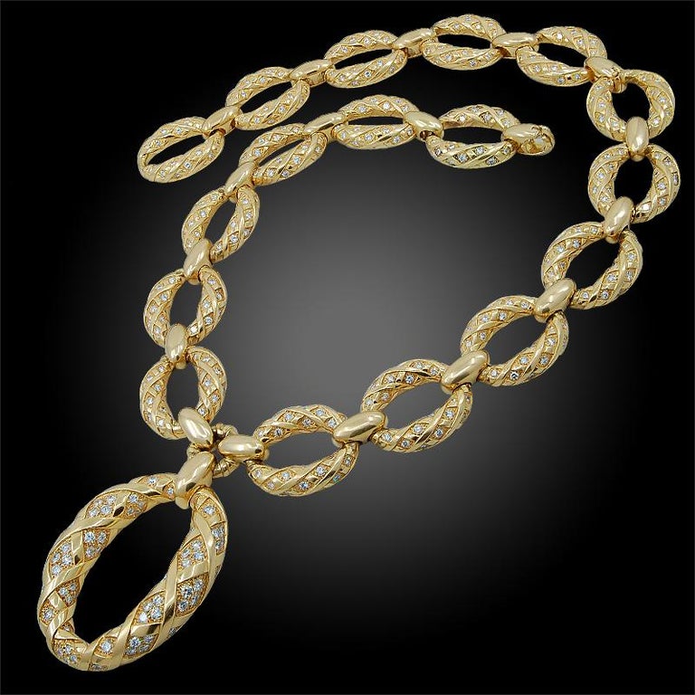 Van Cleef and Arpels Diamond Long Chain Gold Necklace For Sale at 1stDibs