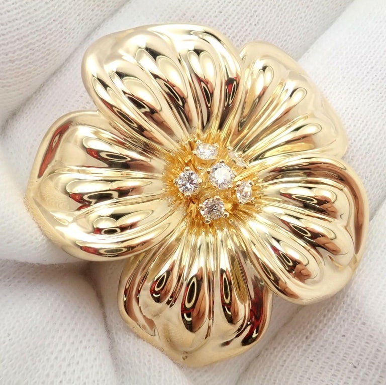 Van Cleef and Arpels Diamond Magnolia Flower Yellow Gold Pin Brooch For ...