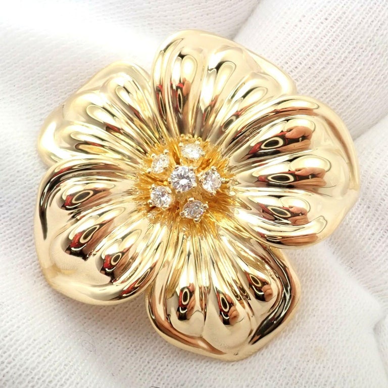 Van Cleef and Arpels Diamond Magnolia Flower Yellow Gold Pin Brooch For ...