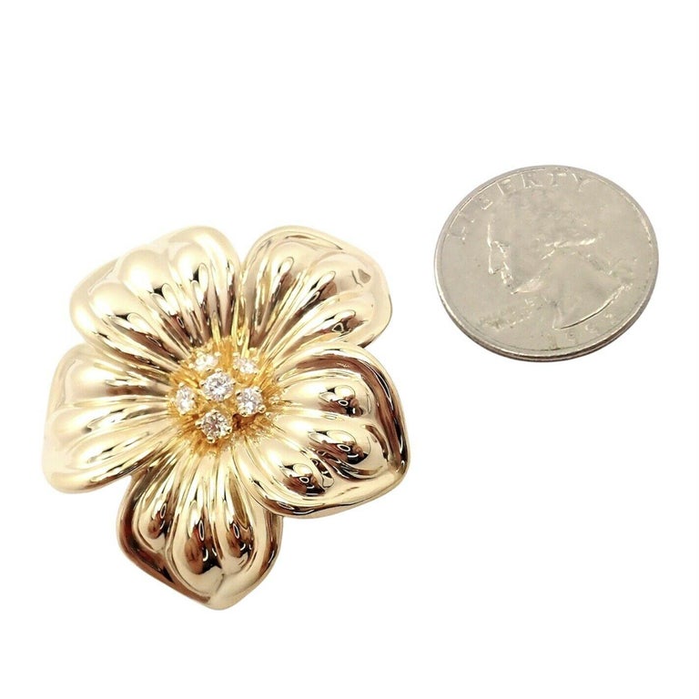 Van Cleef and Arpels Diamond Magnolia Flower Yellow Gold Pin Brooch For ...