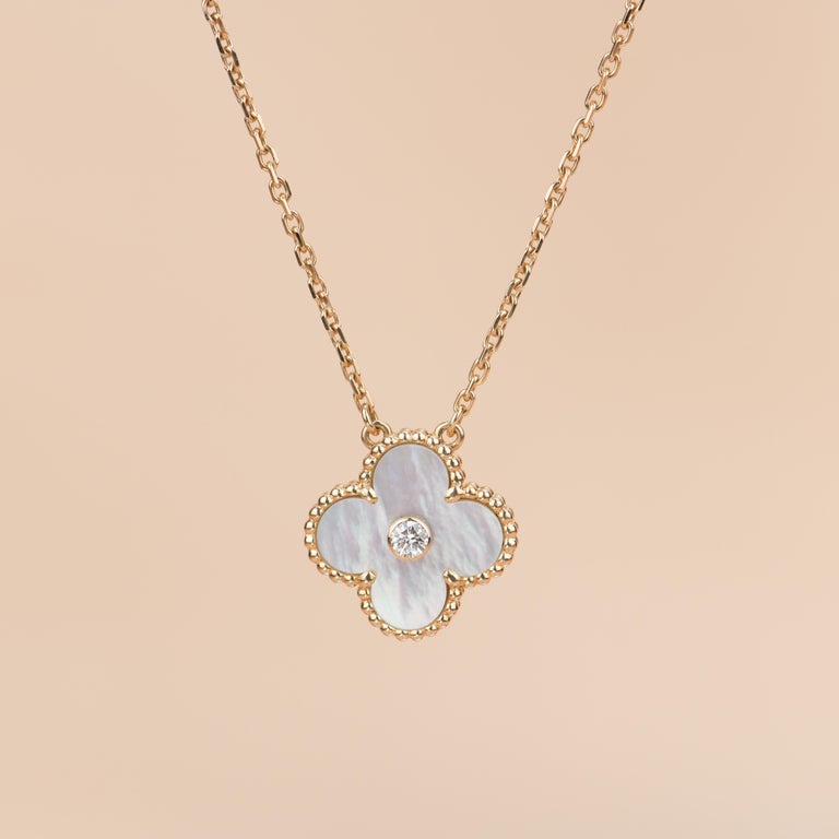 Van Cleef and Arpels Diamond Mother of Pearl Limited Edition Alhambra Necklace at 1stDibs