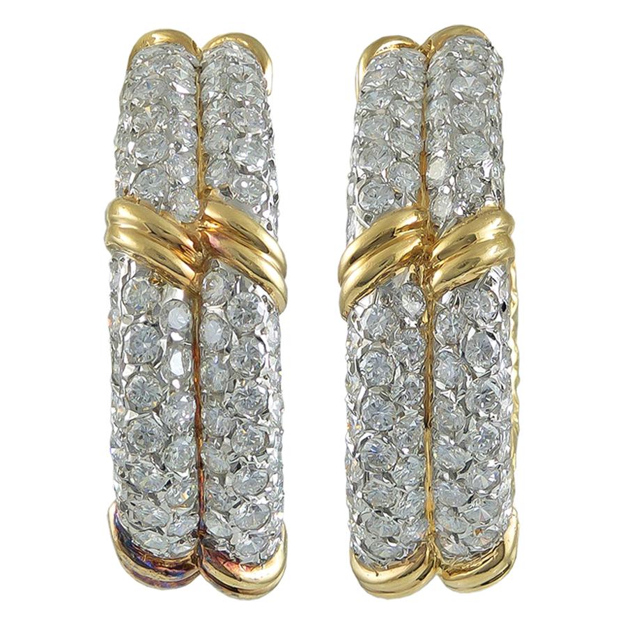 Van Cleef and Arpels Diamond Yellow Gold Hoop Earrings For Sale at 1stDibs