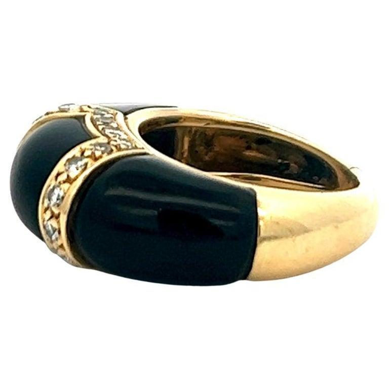 Van Cleef and Arpels Diamond Onyx 18 Karat Yellow Gold Modernist Ring ...