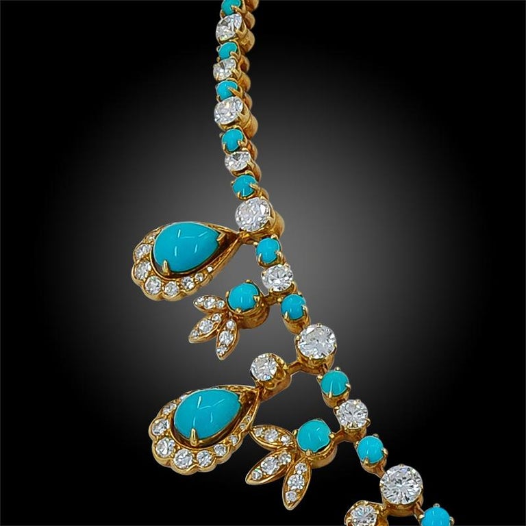 Van Cleef and Arpels Paris Diamond Turquoise Necklace For Sale at ...