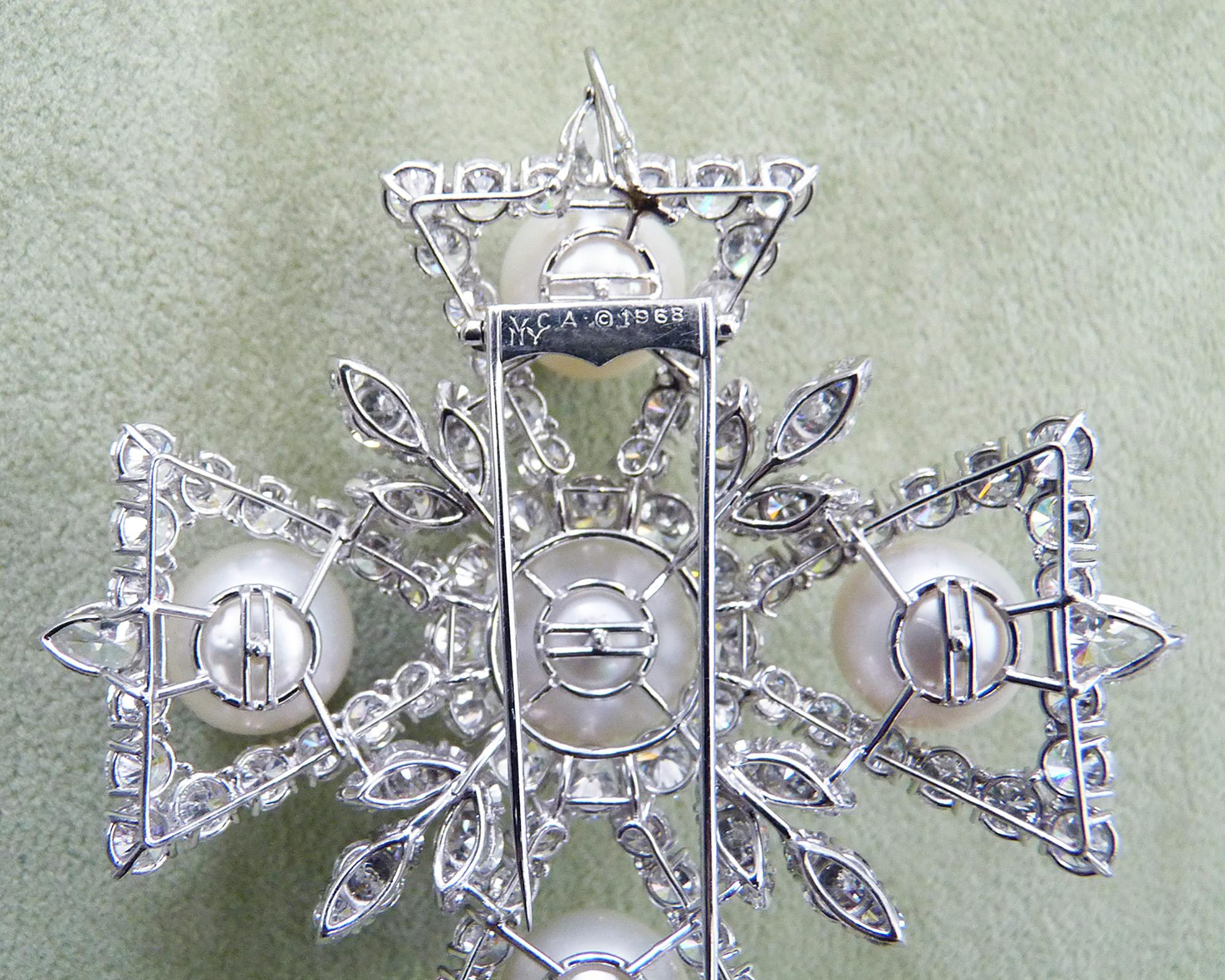 Van Cleef and Arpels Diamond Pearl Cross Necklace For Sale at 1stDibs