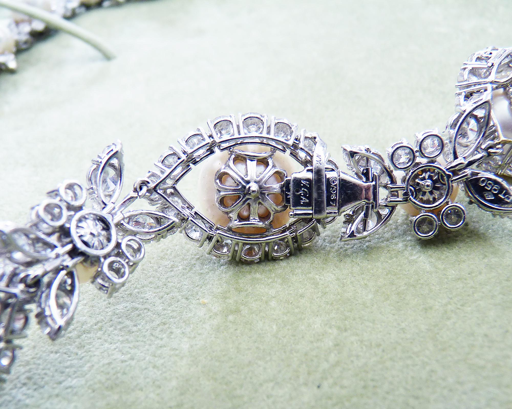 Van Cleef and Arpels Diamond Pearl Cross Necklace For Sale at 1stDibs