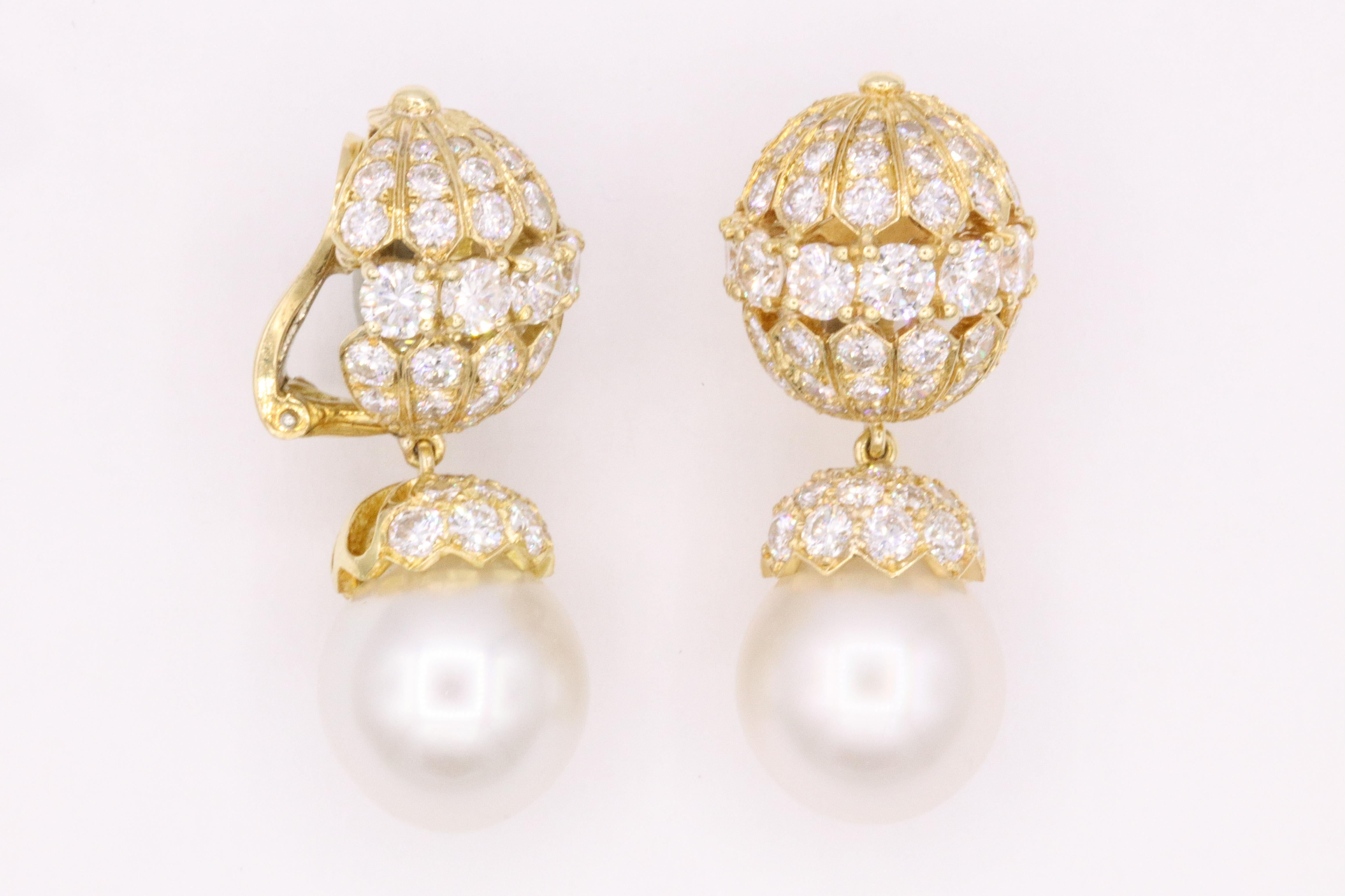 Van Cleef and Arpels Diamond Pearl Earrings, Property of Rockefeller at ...