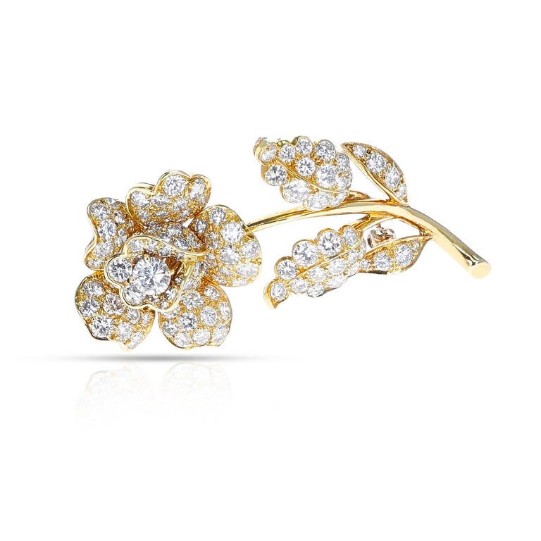 Van Cleef and Arpels Diamond Rose Brooch Pin, 18k For Sale at 1stDibs