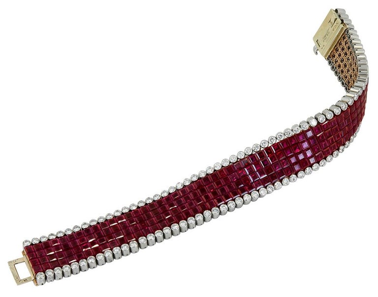 Van Cleef and Arpels Diamond Ruby Mystery-Set Bracelet For Sale at 1stDibs