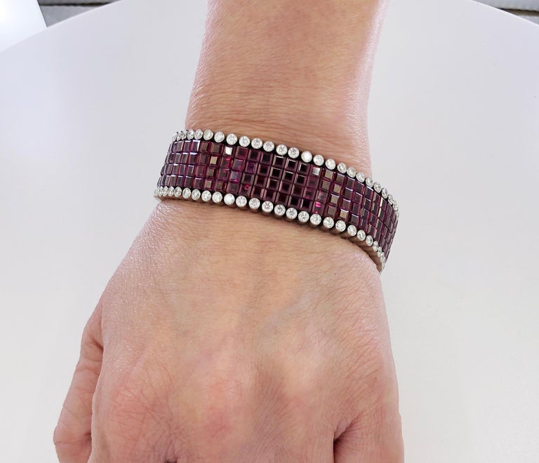 Van Cleef and Arpels Diamond Ruby Mystery-Set Bracelet For Sale at 1stDibs