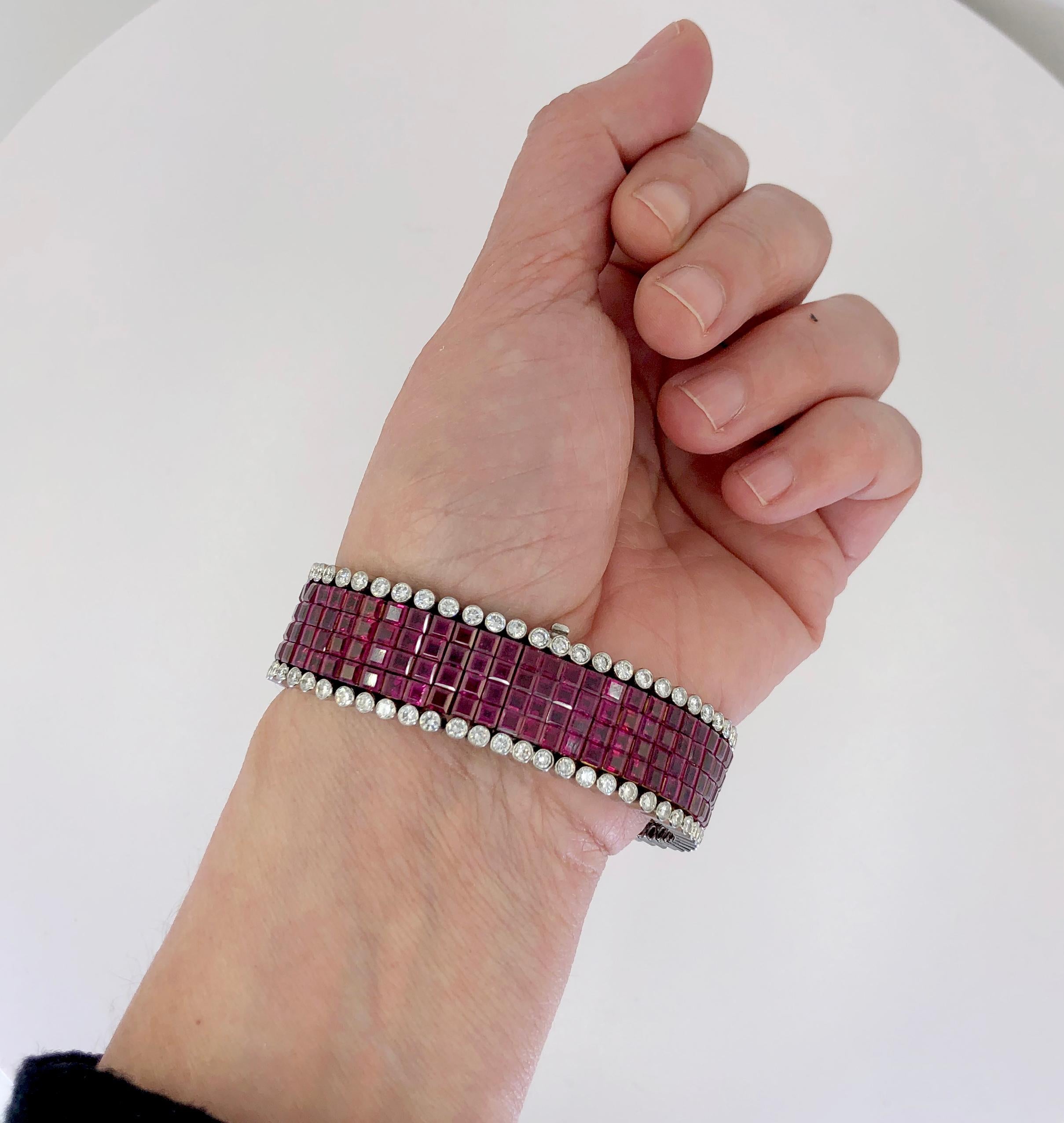 Van Cleef and Arpels Diamond Ruby Mystery-Set Bracelet For Sale at ...