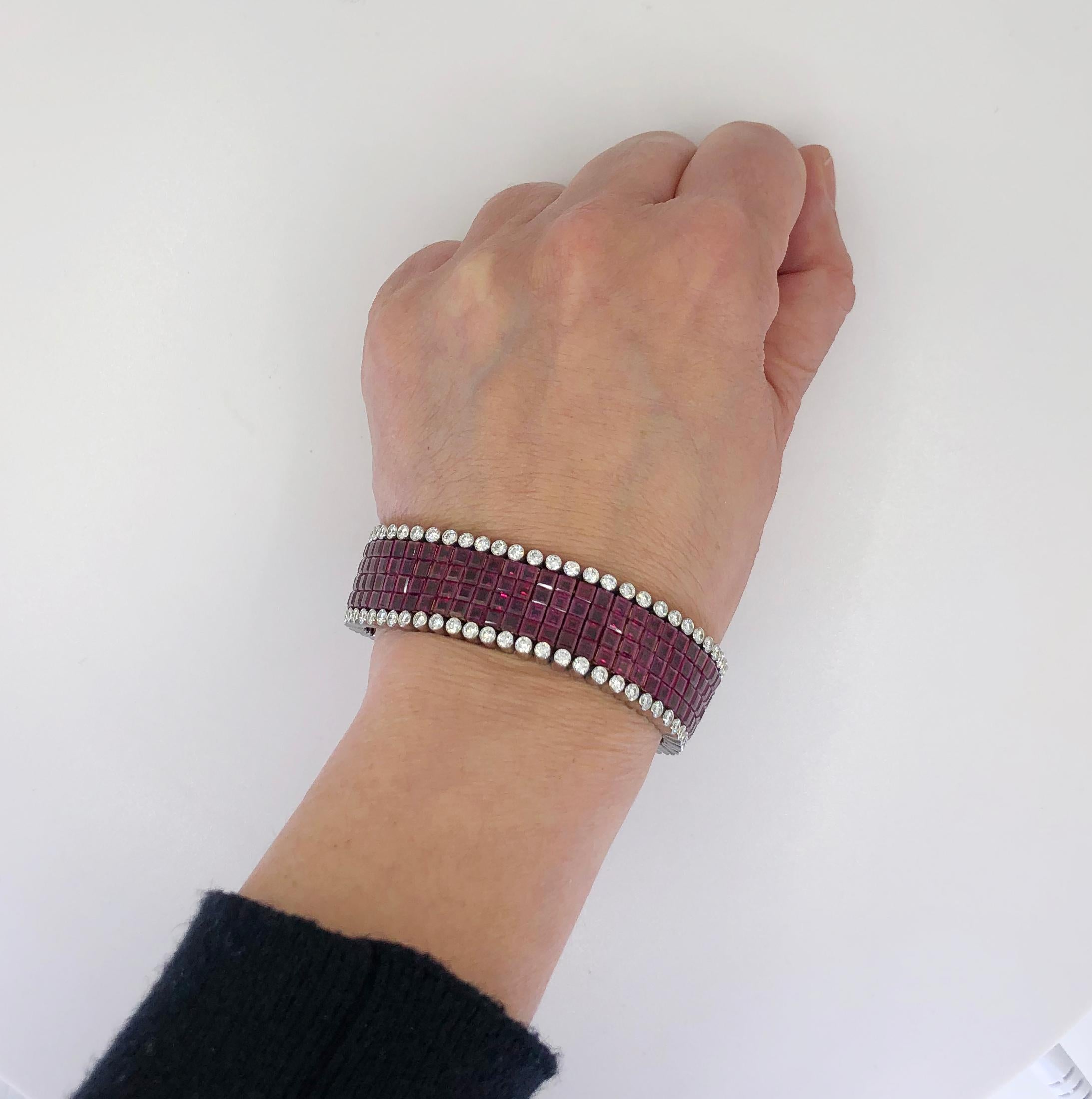 Van Cleef and Arpels Diamond Ruby Mystery-Set Bracelet For Sale at ...