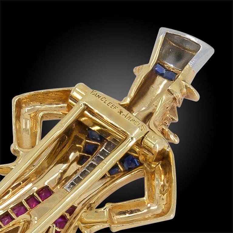 Van Cleef and Arpels Diamond Ruby Sapphire Yellow Gold Uncle Sam Brooch ...